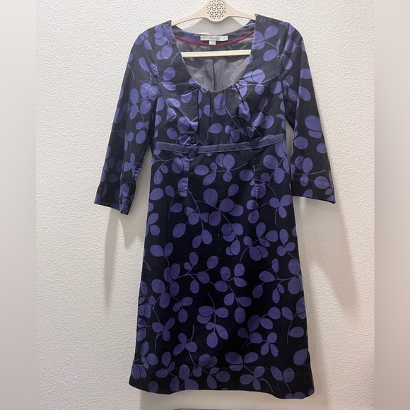 Boden | Dresses | Boden 34 Sleeve Purple Black Leaf Pinwale Corduroy ...